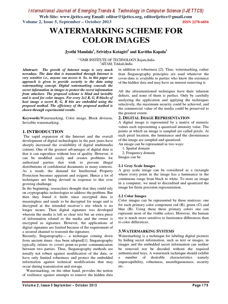 Watermarking Scheme For Color Images: International Journal of Emerging ...