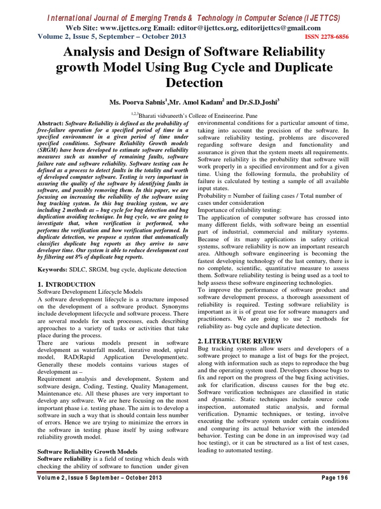 Ijettcs 2013 10 25 078 | PDF | Software Bug | Reliability Engineering