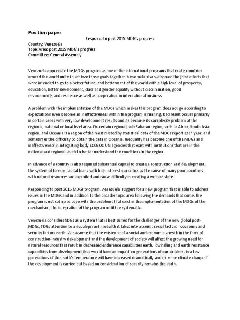 Venezuela Position Paper | PDF | Millennium Development Goals | Economies