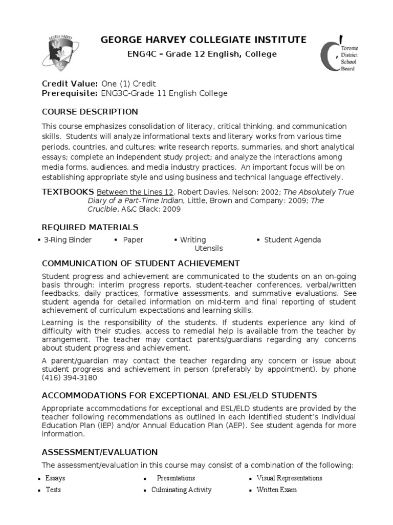 ENG4C Grade 12 English Course Outline | PDF | Communication | Quality ...