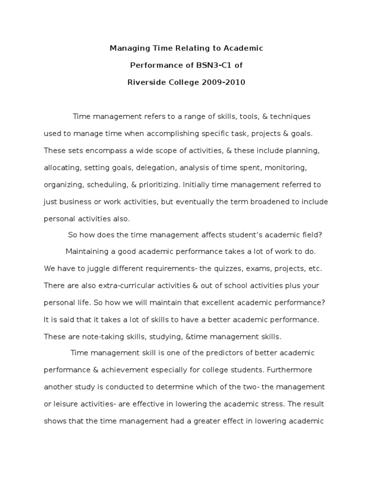 Managing Time Relating To Academic | PDF | Time Management ...