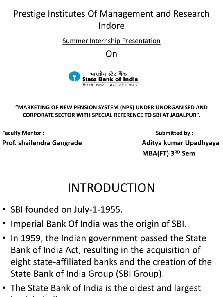 Sbi Summer Internship Presentation | PDF | Pension | Retirement