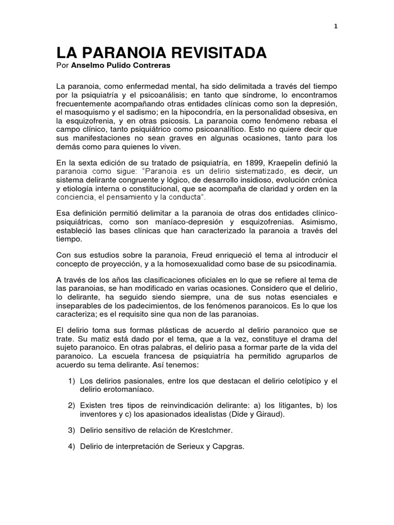 La Paranoia Revisitada. Fin. | PDF | Engaño | Psicosis