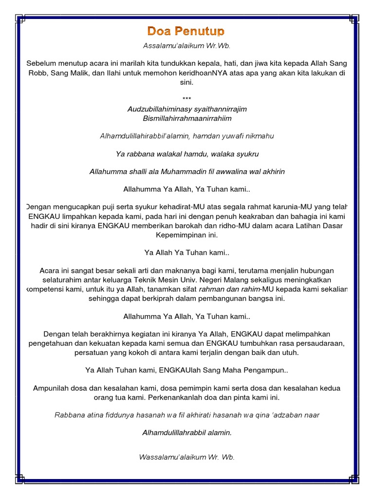 Doa Penutup Acara