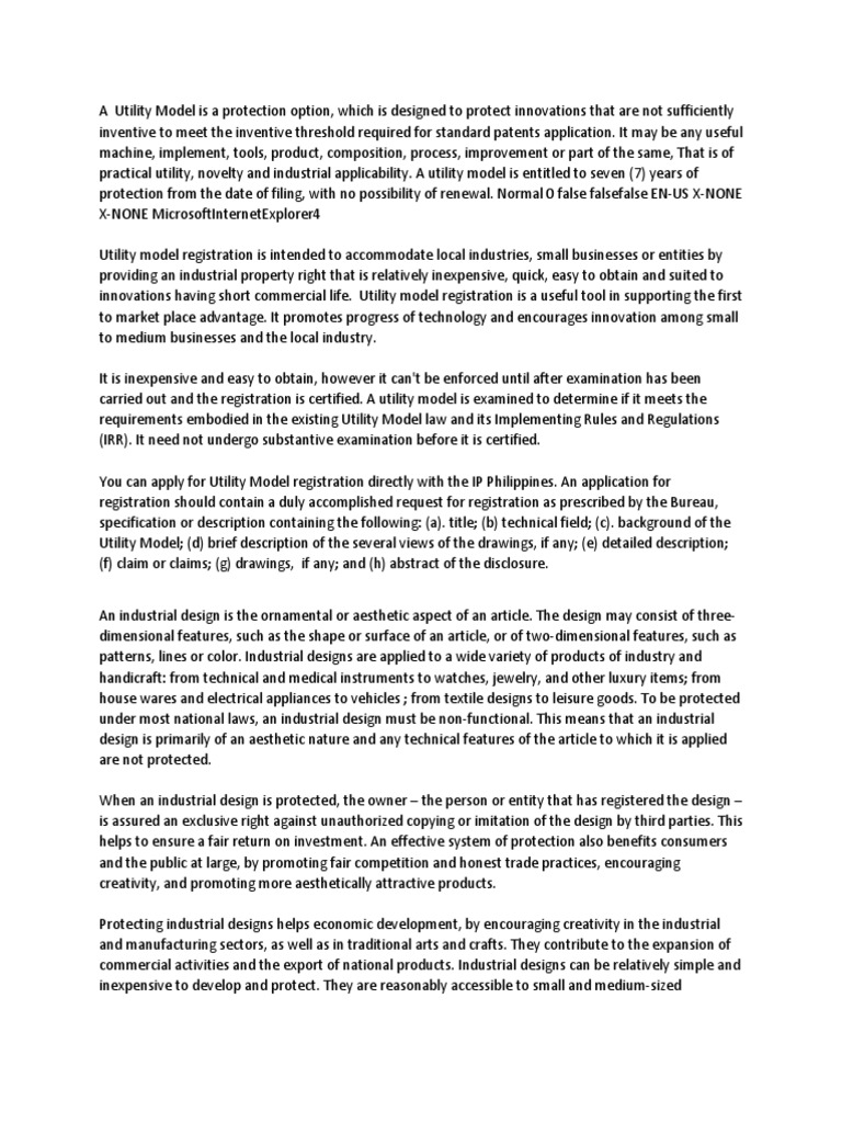 IPO Definitions of Utility Model and Industrial Design | PDF | Patent ...