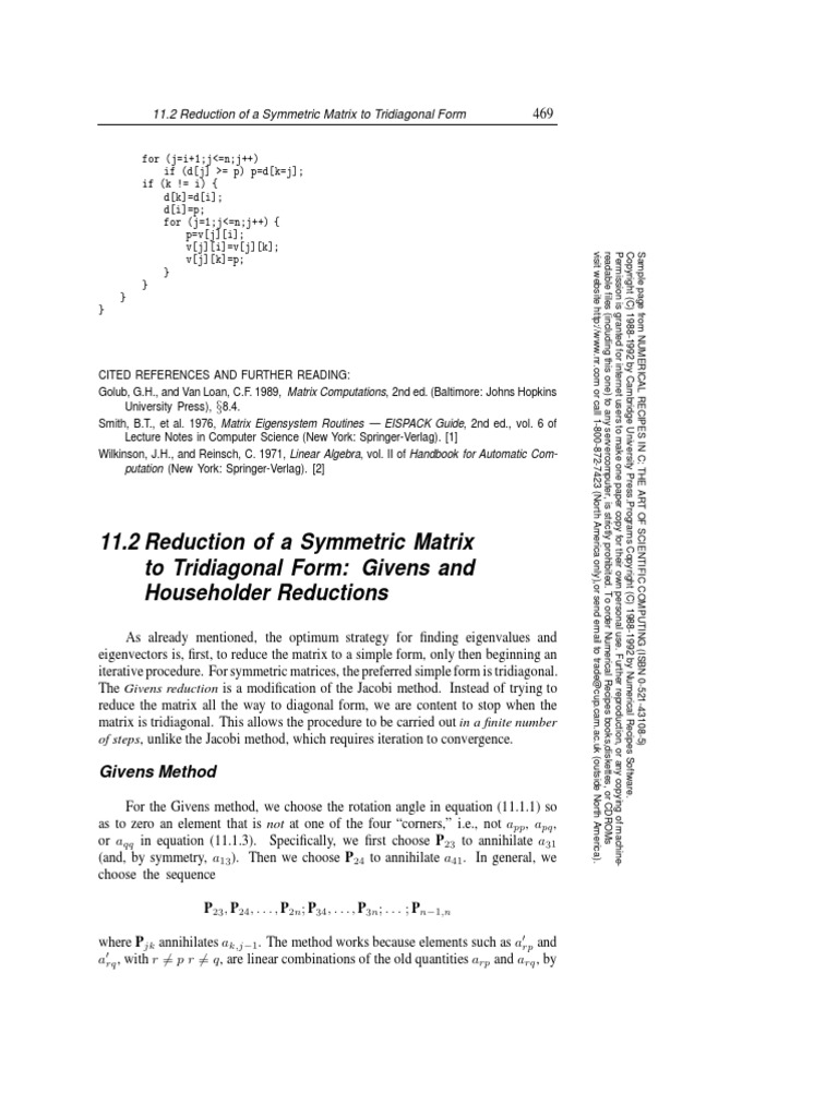 Reduction of A Symmetric Matrix To Tridiagonal Form - Givens and ...