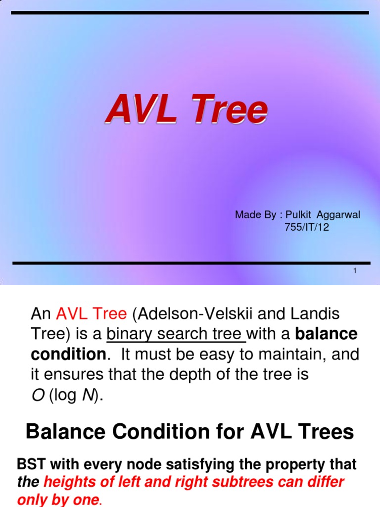 AVL Tree: Made By: Pulkit Aggarwal 755/IT/12 | PDF | Information Retrieval | Algorithms And Data ...