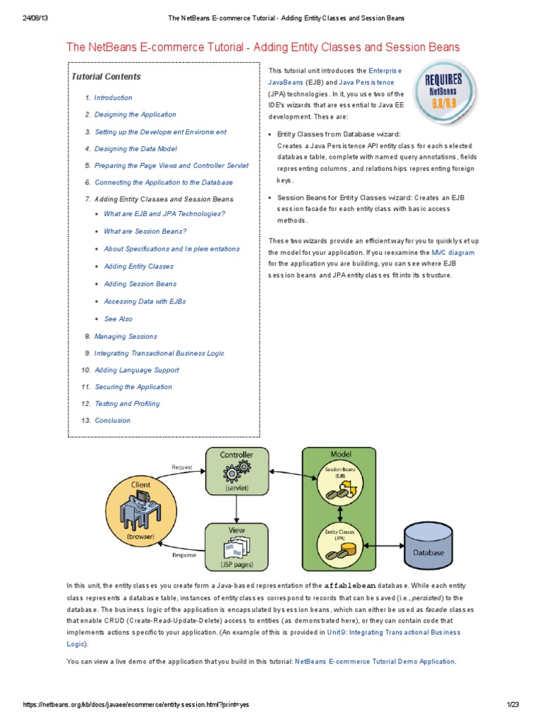 07 The Netbeans E Commerce Tutorial Adding Entity Classes And Session Beans Pdf Enterprise 