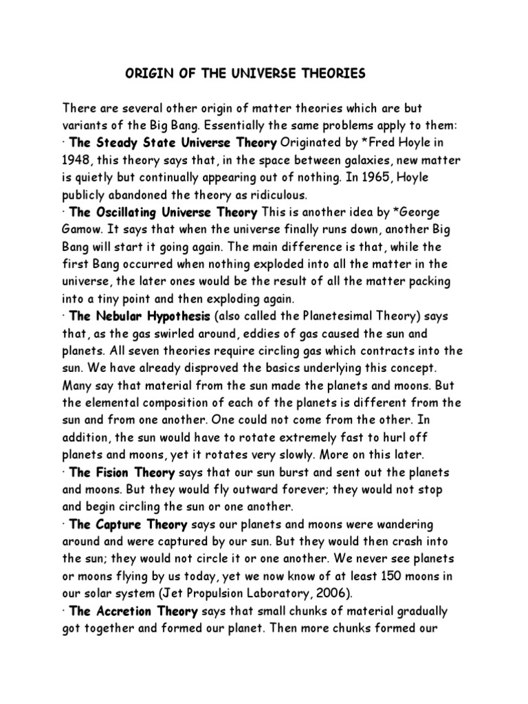 Theories of Universe Origin Explained | PDF | Natural Satellite | Planets