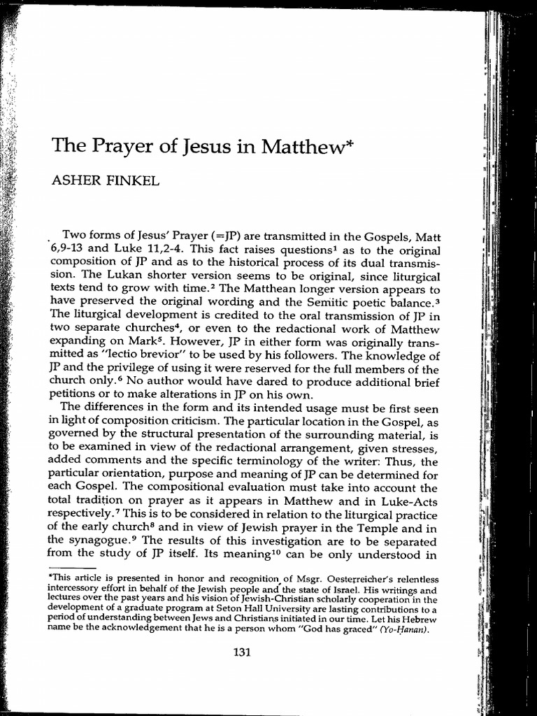 The Prayer of Jesus in Matthew Standing Before God FINKEL | PDF ...