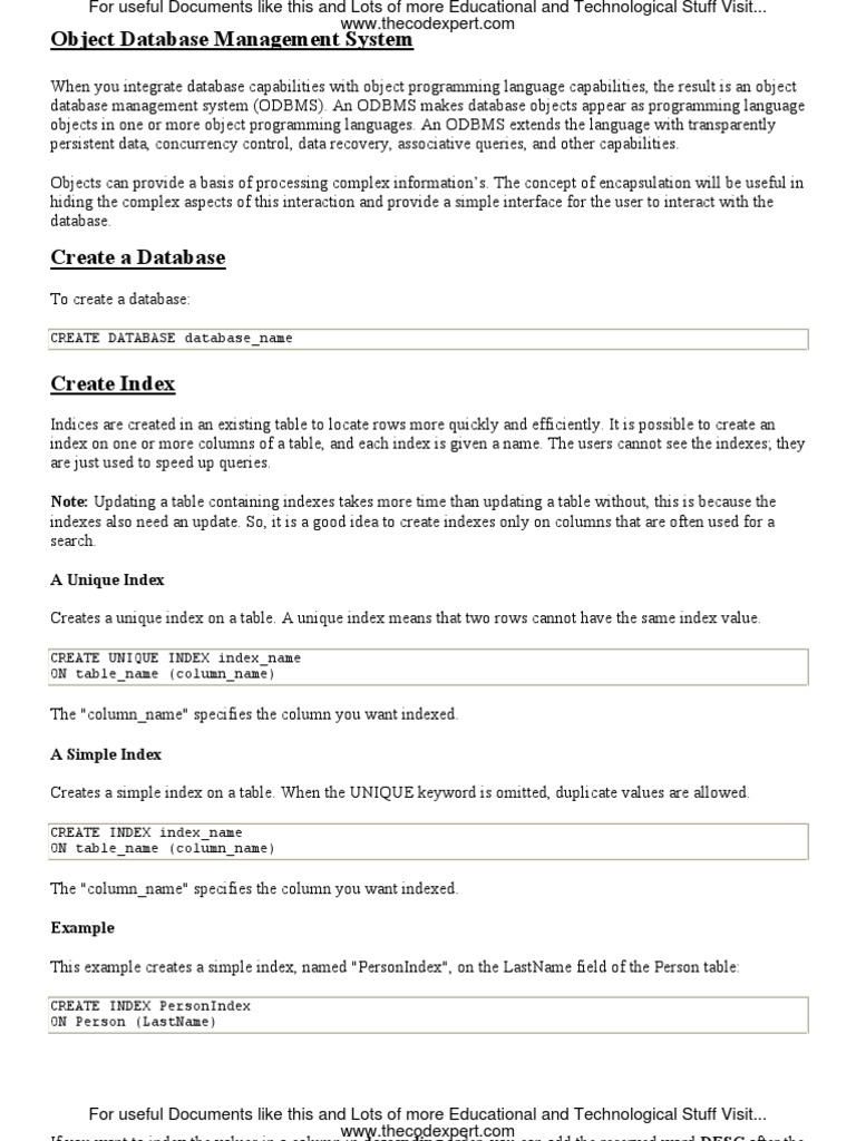 Object Database Management System | Download Free PDF | Database Index ...