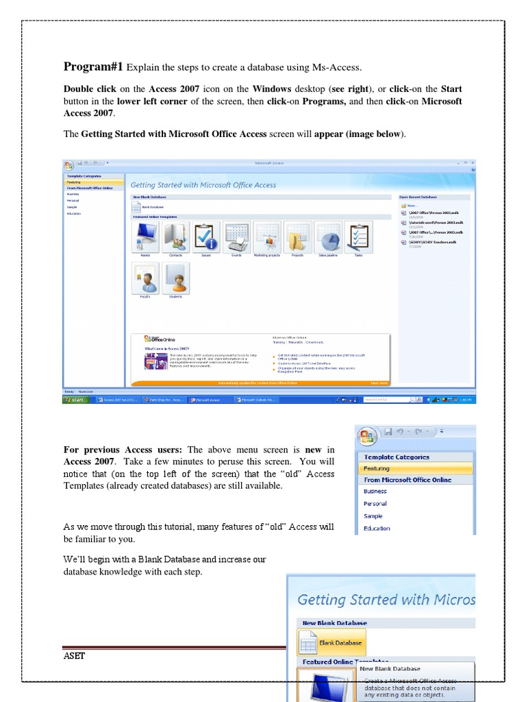 Program#1: Explain The Steps To Create A Database Using Ms-Access | PDF ...