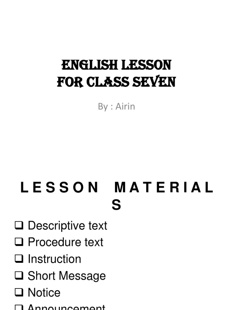 Class Seven English Lesson Guide | PDF | Language Arts & Discipline
