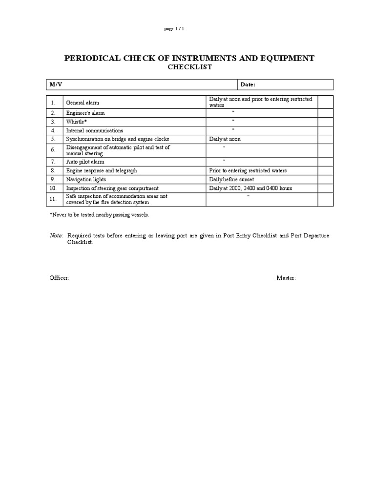 Periodical Check of Instruments and Equipment: Checklist | PDF