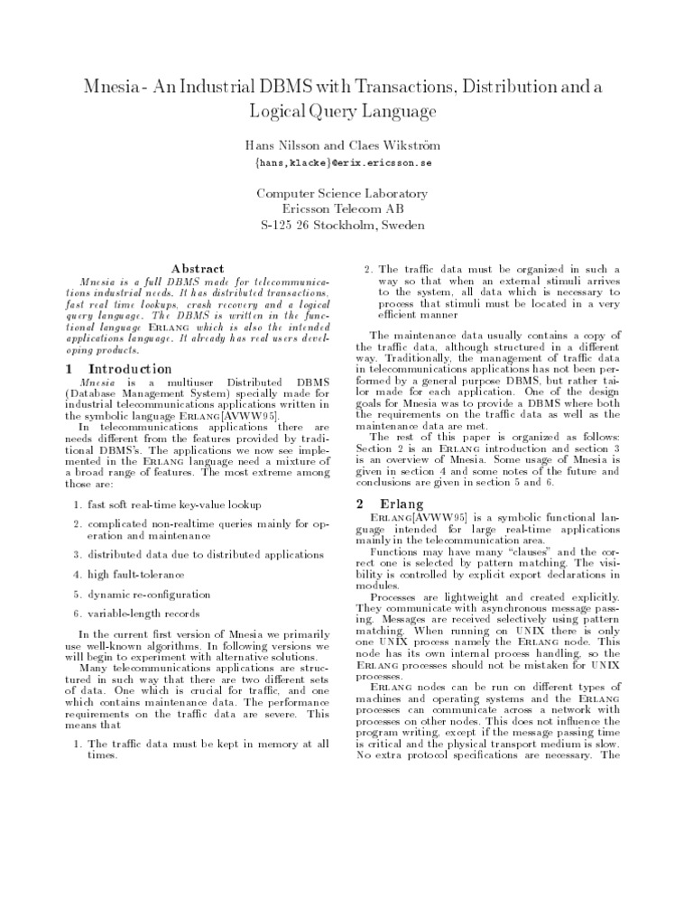 Hans Nilsson and Claes Wikstr Om Computer Science Laboratory Ericsson ...