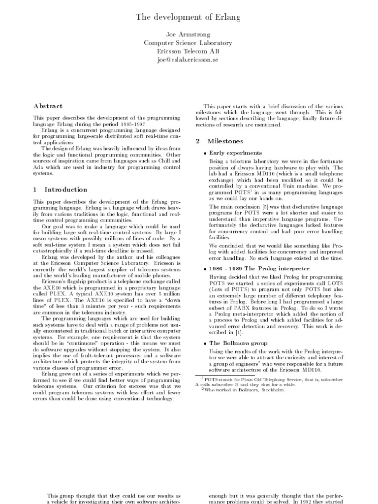 2 Milestones: Joe Armstrong Computer Science Laboratory Ericsson ...