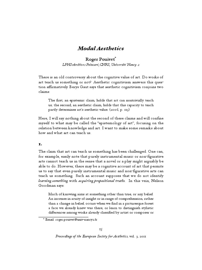 Pouivet Modal-Aesthetics | PDF | Modal Logic | Aesthetics