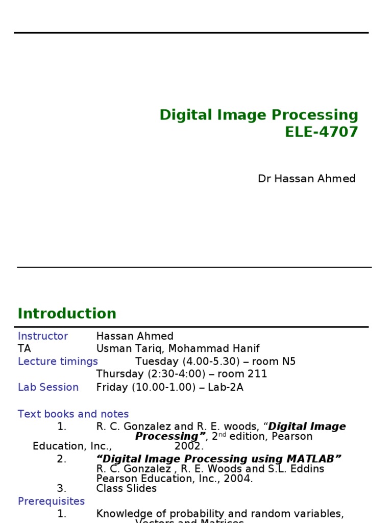 Image Processing Lecture 1 | PDF | Computer Vision | Medical Imaging