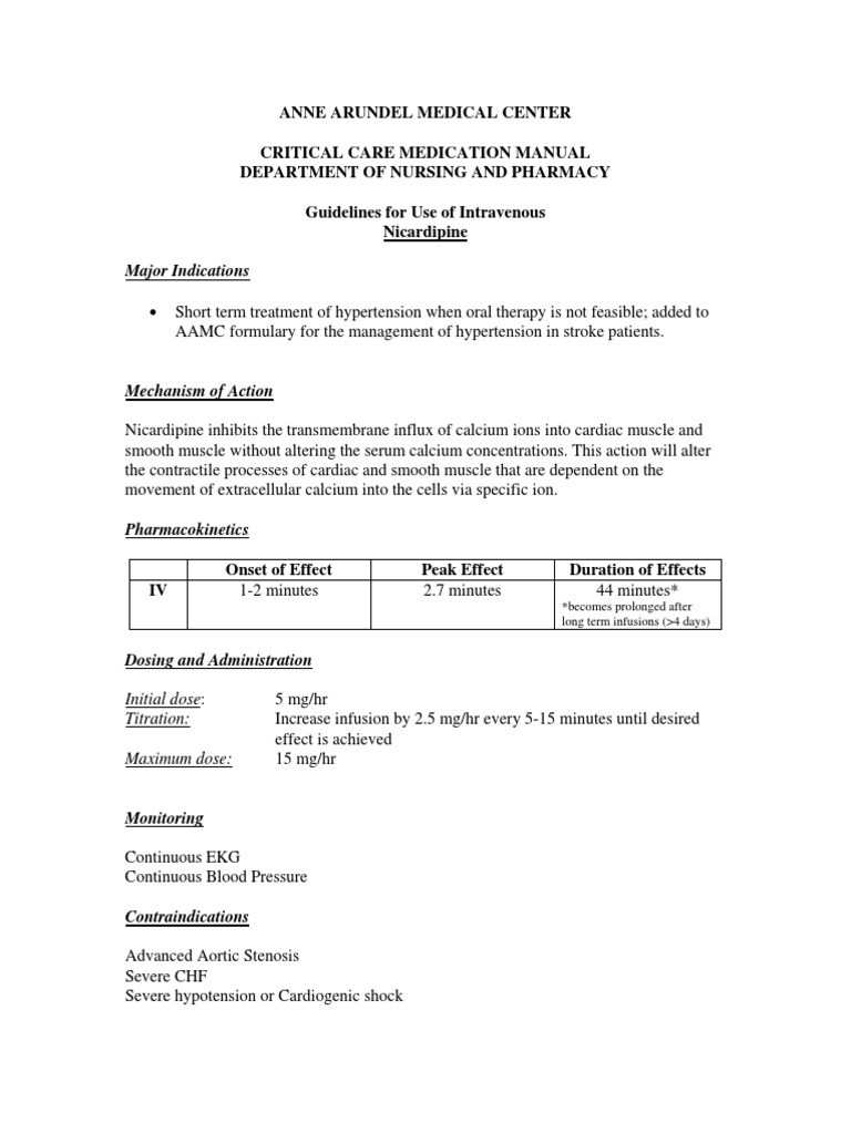 Nicardipine (Cardene) | PDF | Intravenous Therapy | Hypertension