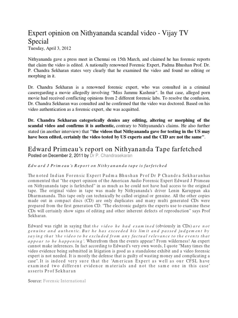 Topmost Forensic Expert Dr. Chandra Sekaran's Forensic Opinion | PDF ...