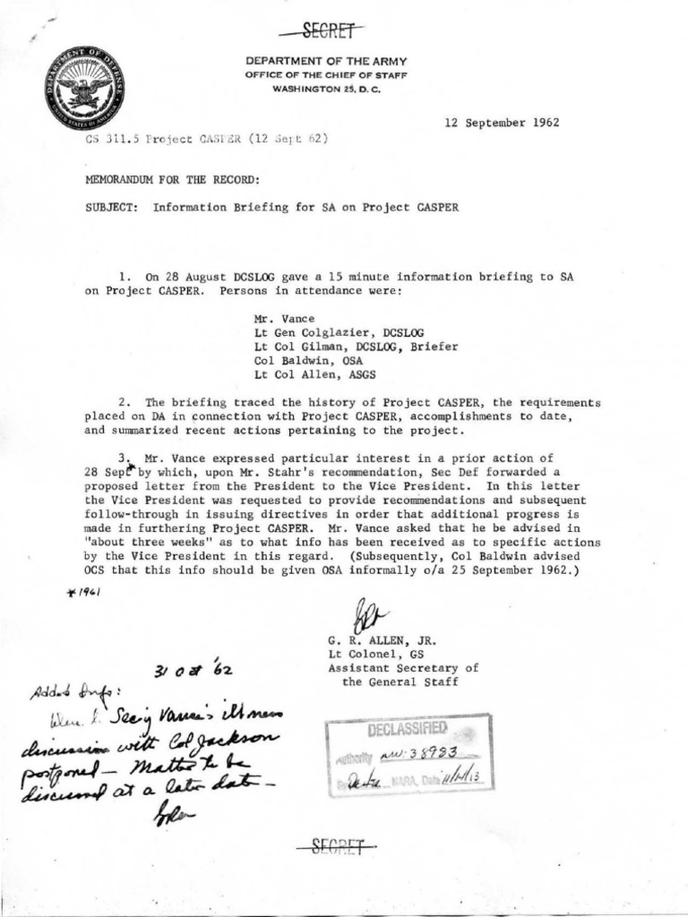 Casper Memo: September 12, 1962 | PDF