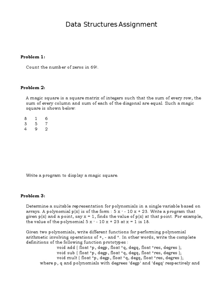 Data Structures Assignment Problem 1 Pdf Polynomial Numbers