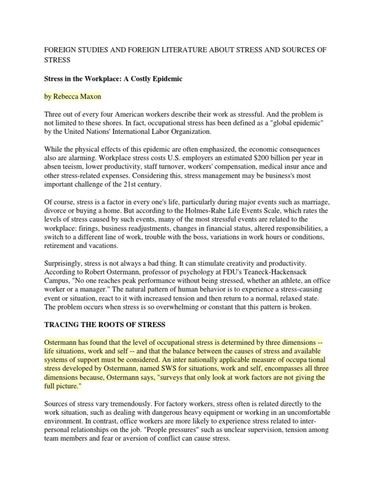 Foreign Studies on Workplace Stress | PDF | Occupational Stress ...