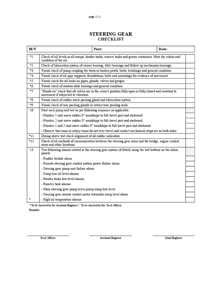 Steering Gear Maintenance Checklist | PDF | Business | Home & Garden