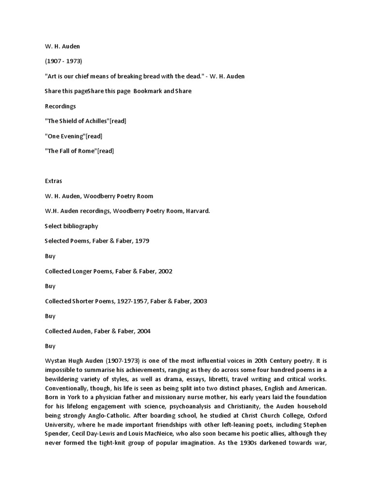 W H Auden | PDF | Poetry