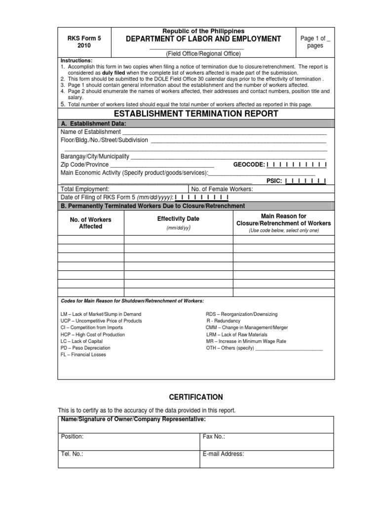 DOLE Notice of Retrenchment | Layoff | Labor