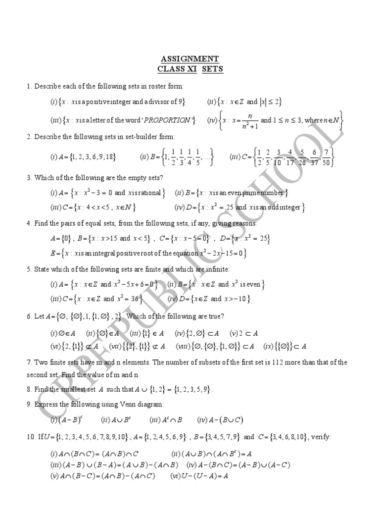 Xi Assignment Sets | PDF | Set (Mathematics) | Integer