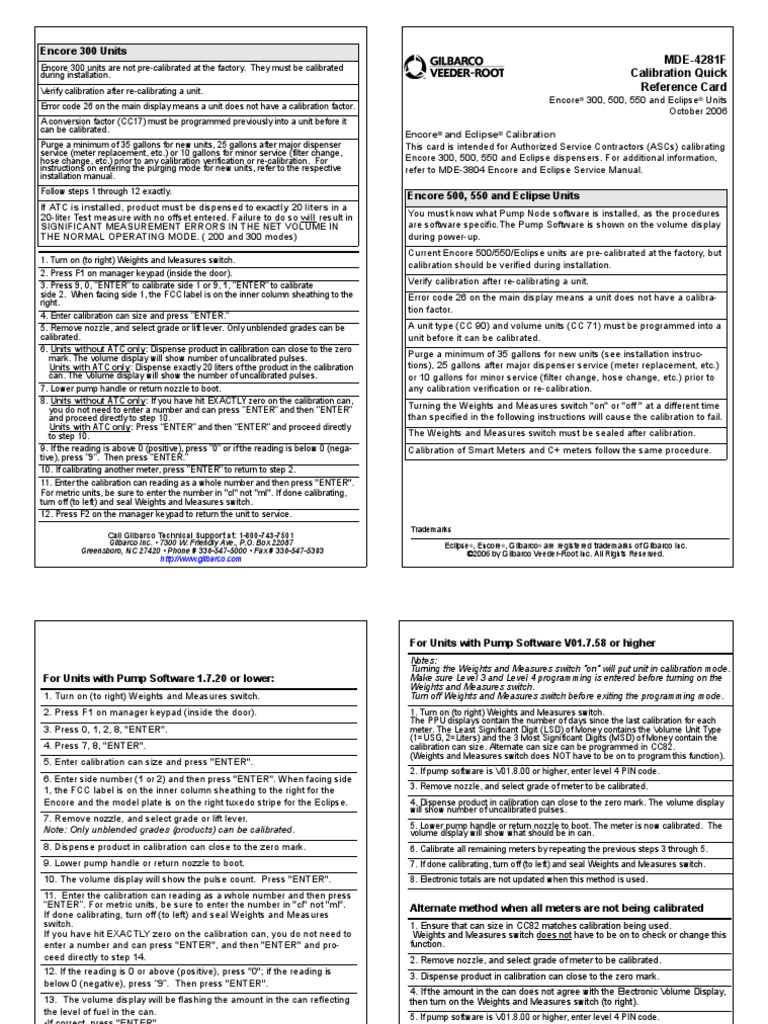Encore Calibration Quick Ref Card | PDF | Calibration