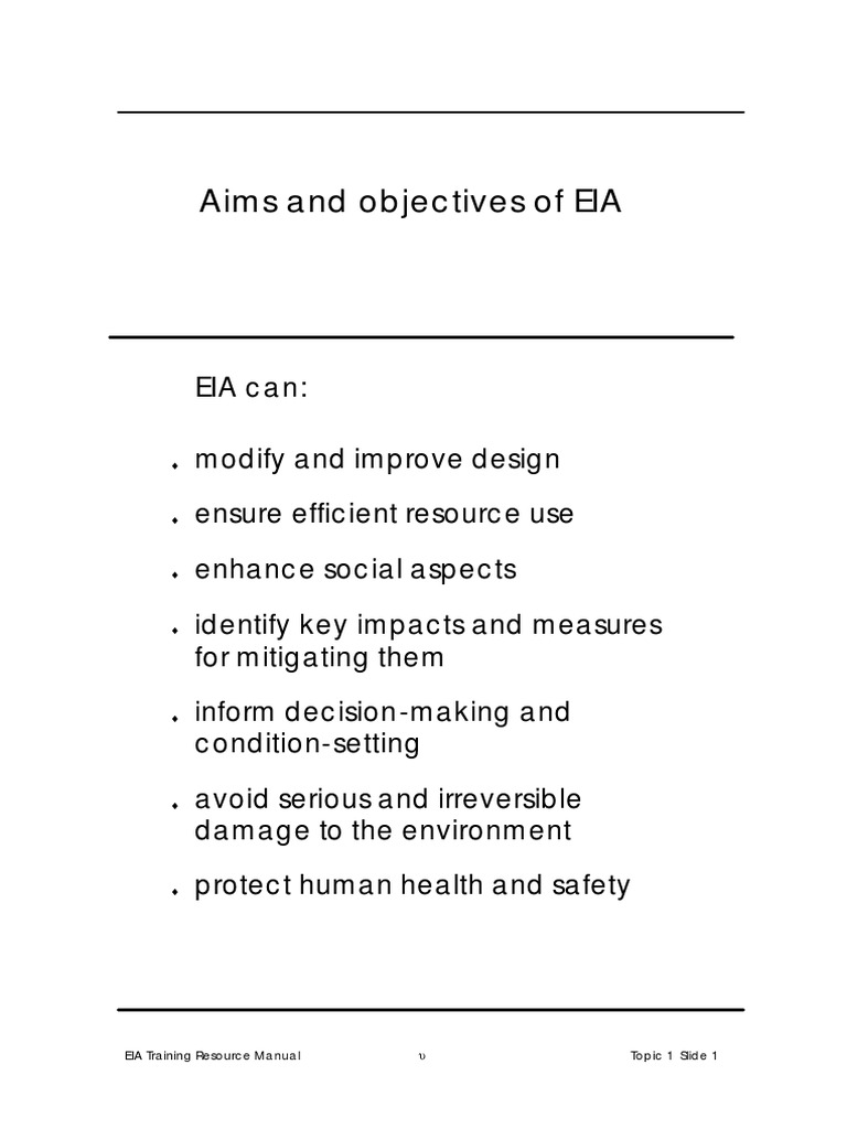Aims and Objectives of EIA: EIA Training Resource Manual Topic 1 Slide ...