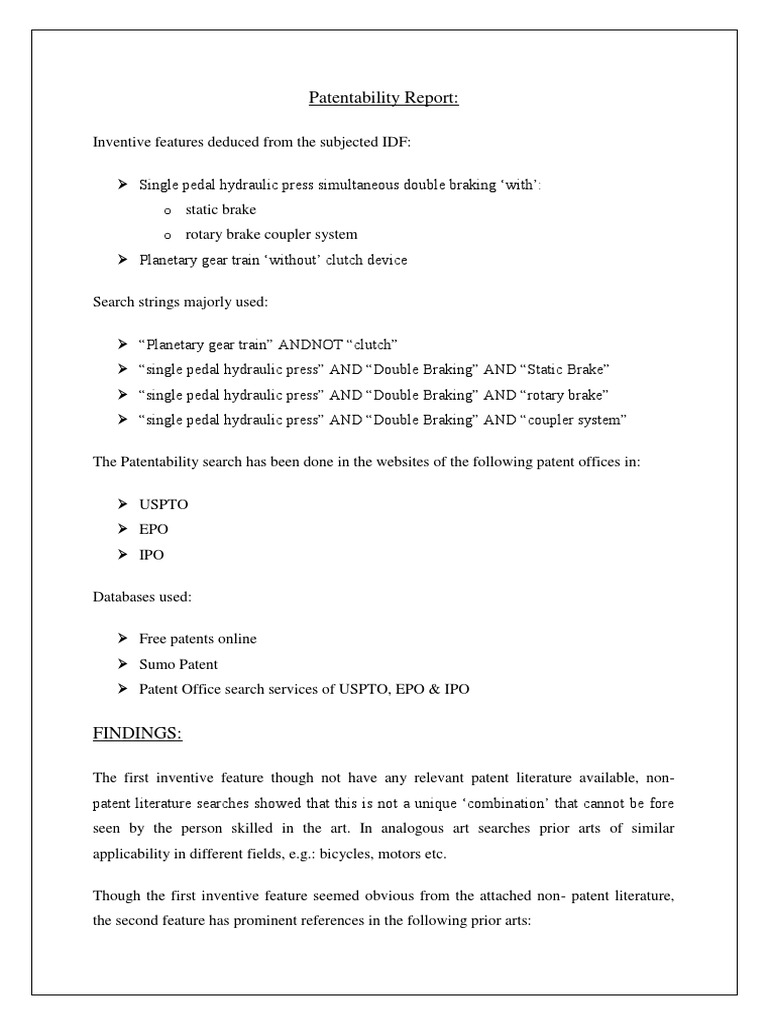 Patentability Report | PDF | Prior Art | Patent