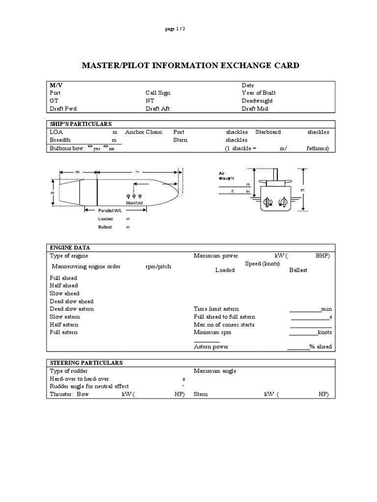 Master/Pilot Information Exchange Card: Ship'S Particulars | PDF ...