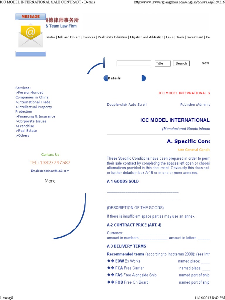 Icc Model International Sale Contract - Details | Private Law ...