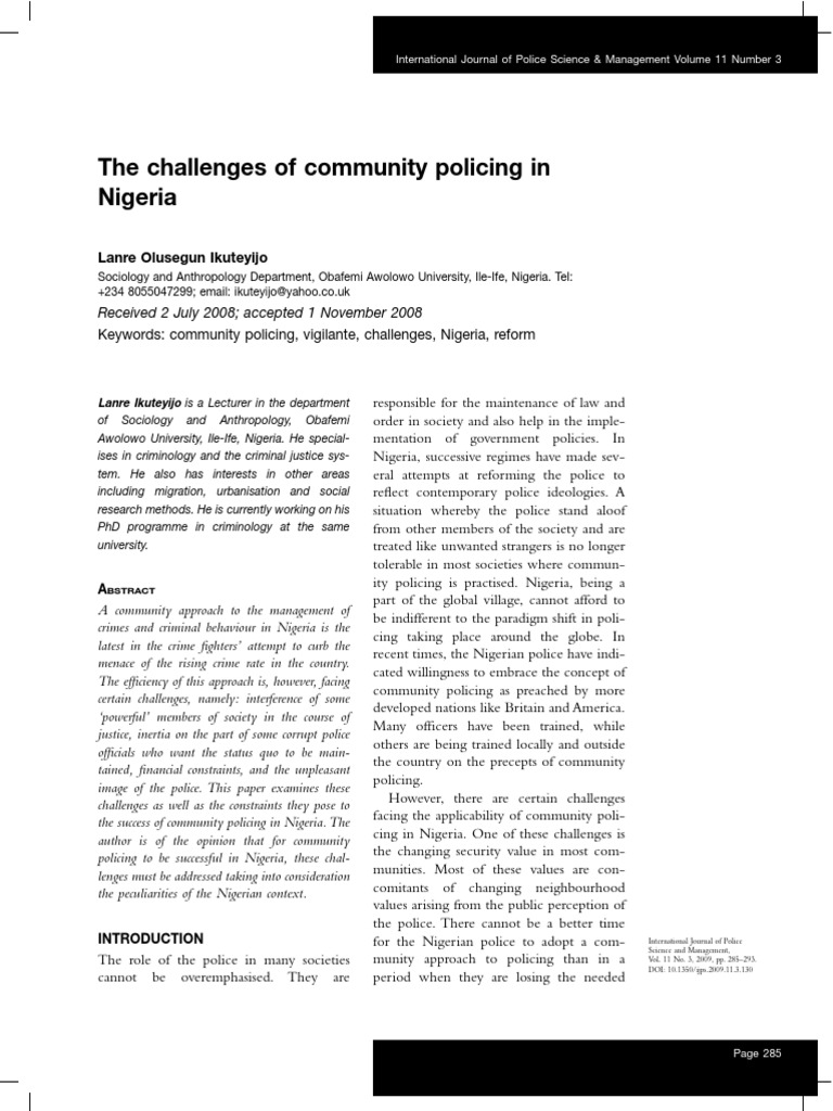 Challenges of Community Policing in Nigeria | PDF | Community Policing ...