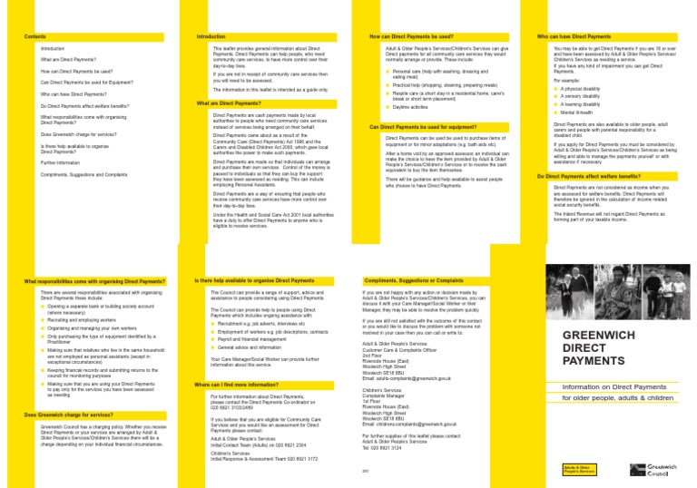 Adult Social Care Direct Payments Leaflet 2008 | PDF | Caregiver | Welfare