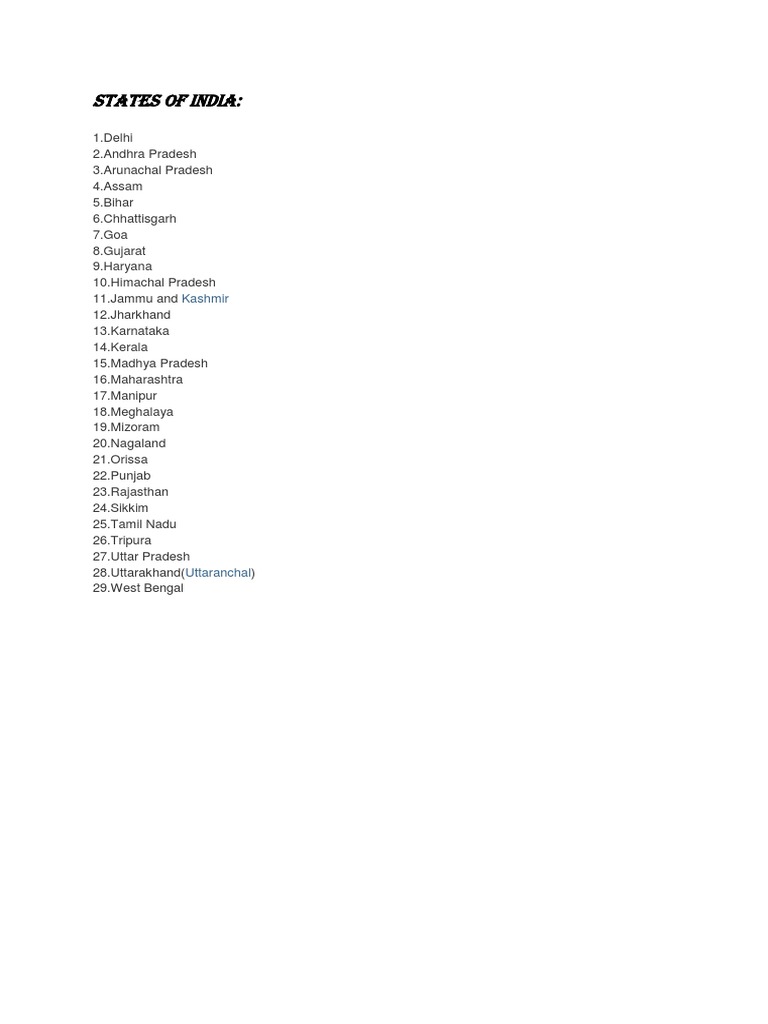 Indian States List | PDF