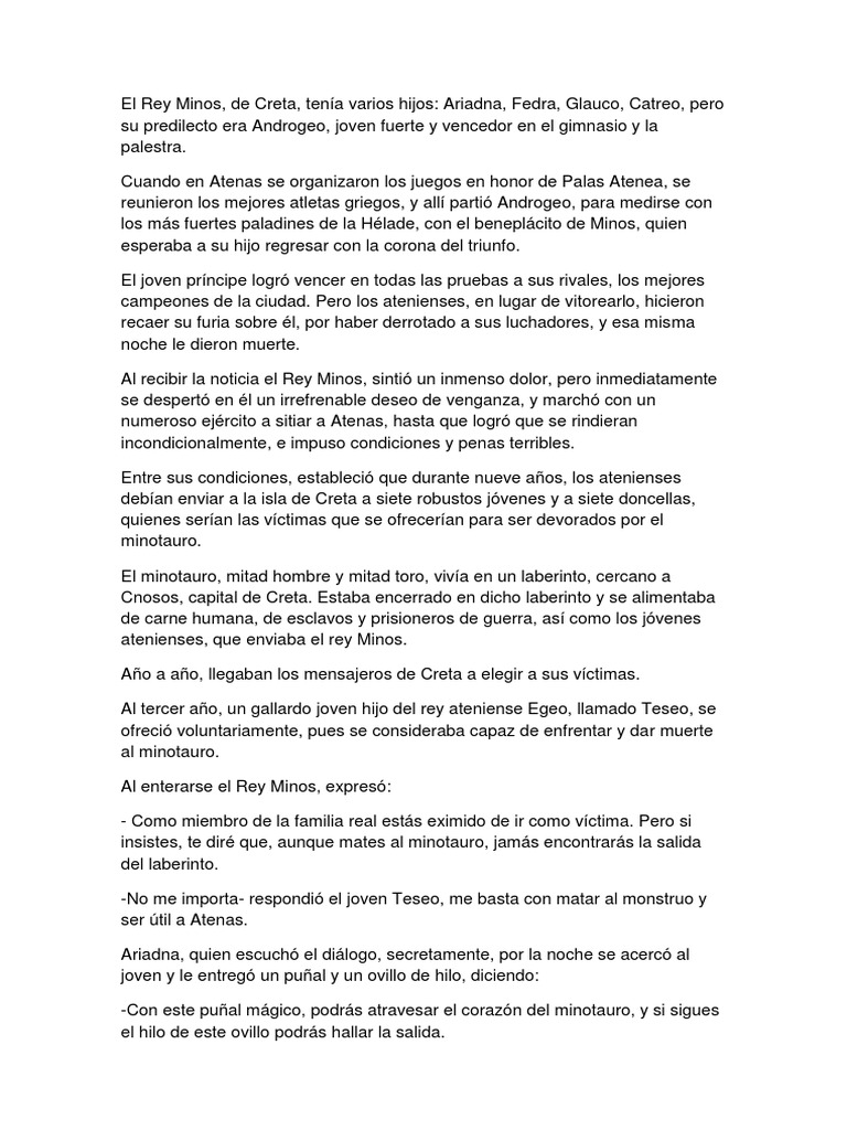 El Rey Minos | PDF | Minotauro | Mitología griega