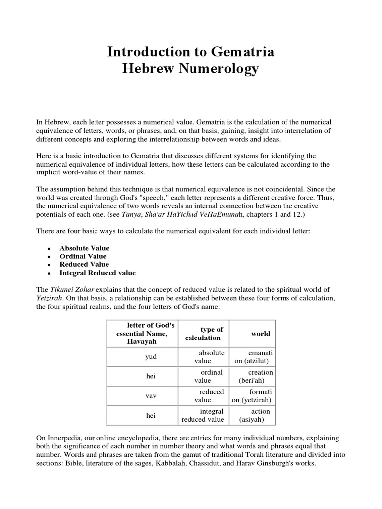 Introduction to Gematria Methods | PDF | Collation | Kabbalah