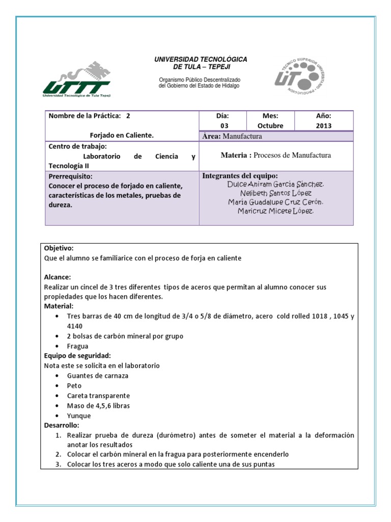 Practica 2. Forjado en Caliente | PDF | Forjar | Acero