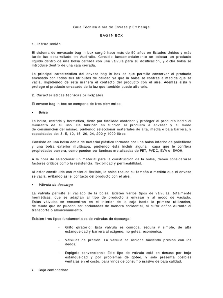 Guía Técnica del Envase Bag in Box | PDF | Cartón | Naturaleza