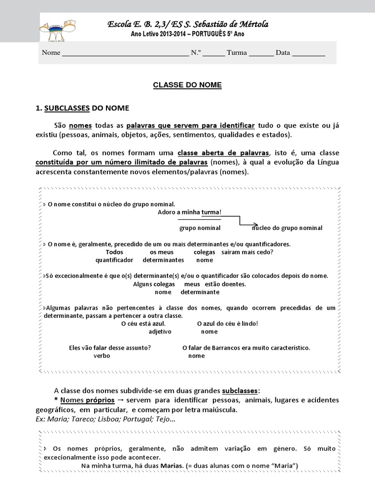 A Classe Dos Nomes e As Suas Subclasses | PDF | Plural | Idiomas
