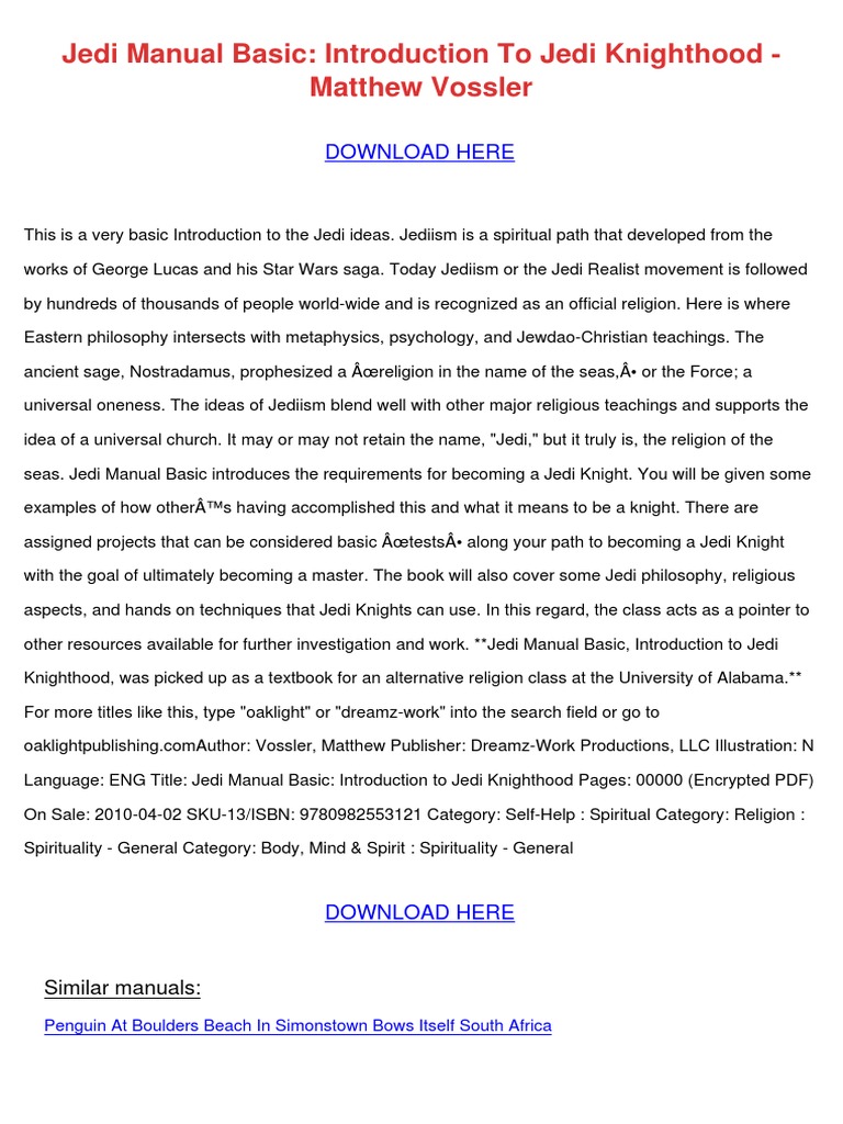 Jedi Manual Basic Introduction To Jedi Knighthood Matthew Vossler | PDF ...