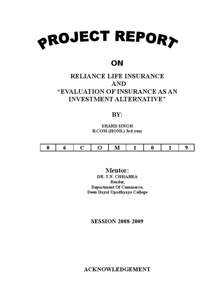 Reliance Life Insurance AND "Evaluation of Insurance As An Investment ...