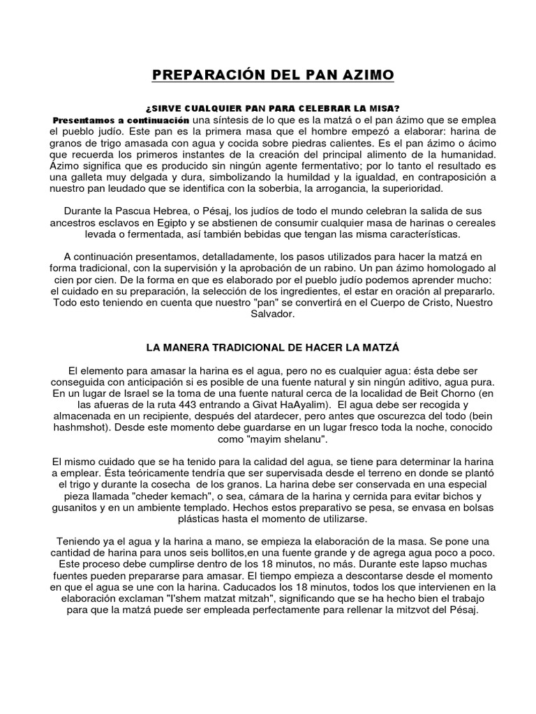 Preparación Del Pan Azimo | PDF | Pascua de Resurrección | Panes