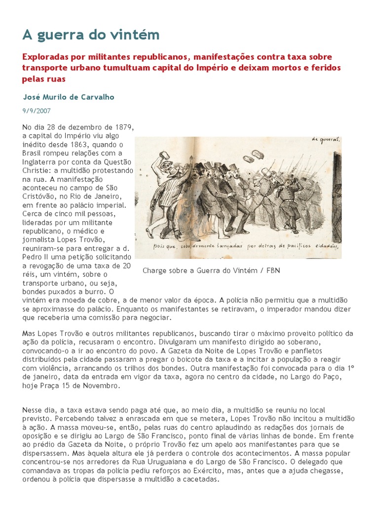 A Guerra Do Vintém - Revista de História | PDF | República | Rio de Janeiro