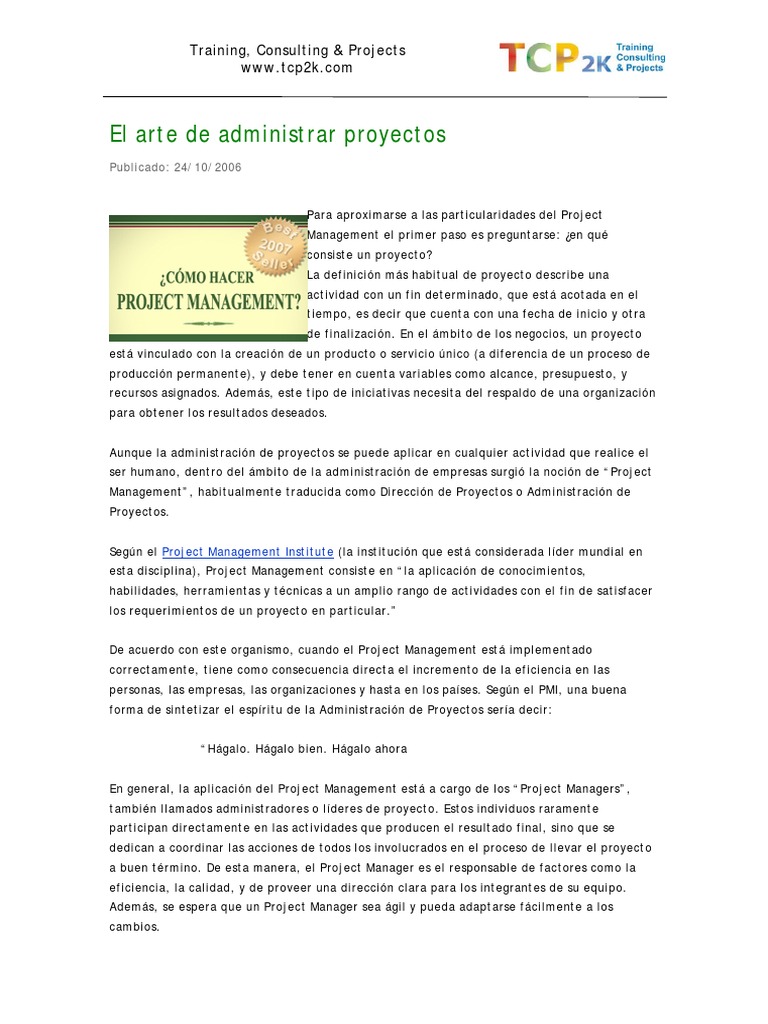 El Arte de Administrar Proyectos | PDF | Microsoft | Planificación