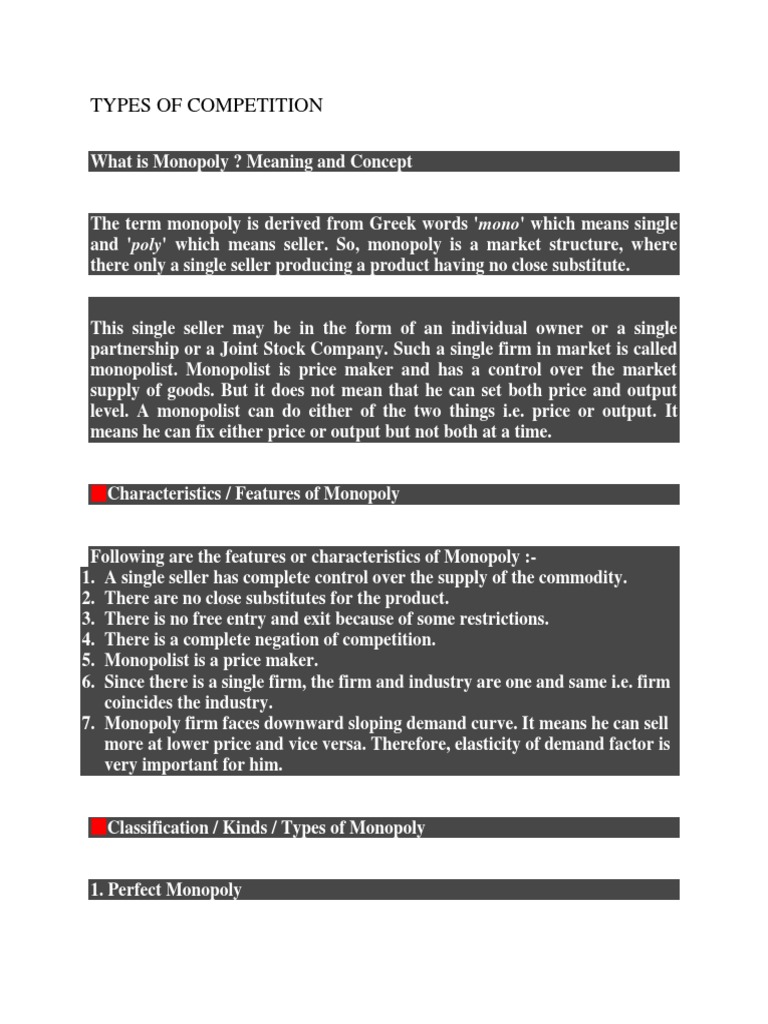Types of Competition | PDF | Oligopoly | Monopoly